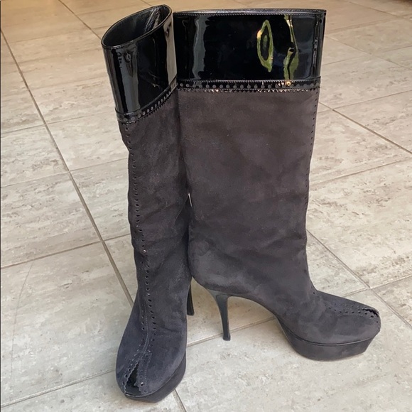 Yves Saint Laurent | Shoes | Ysl Suede Patent Tribute Boots With ...